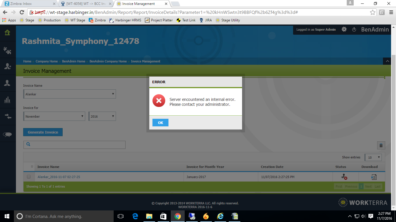 [WT-6058] WT -> BCC Invoice Enhancement -> Server Error when we try to download generated ...